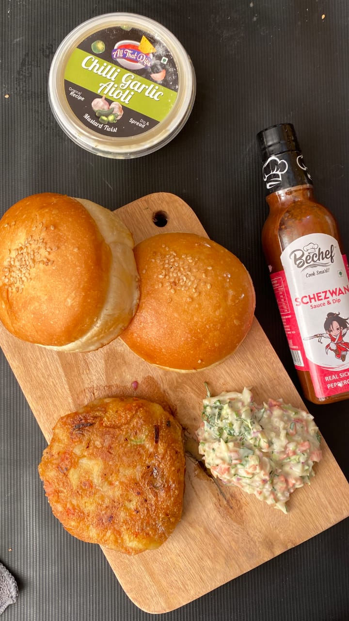 Bechef Schezwan Aloo Tikki Burger – Bechef - Gourmet Pantry Essentials